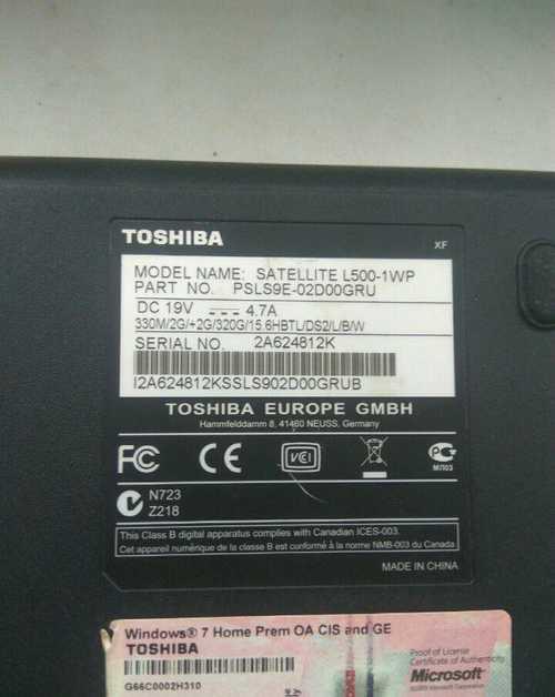 Ноутбук Toshiba satellite L500-1WR