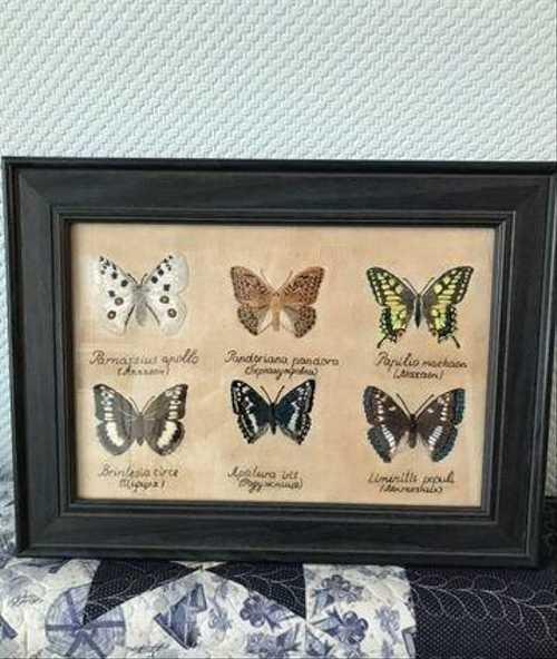 Картина винтажная вышивка гладью Бабочки