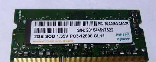 Apacer (2GB SOD 1.35V PC3-12800 CL11) DDR3