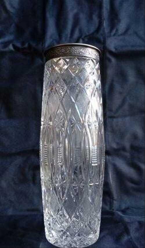 Хрустальная ваза с окантовкой из серебра