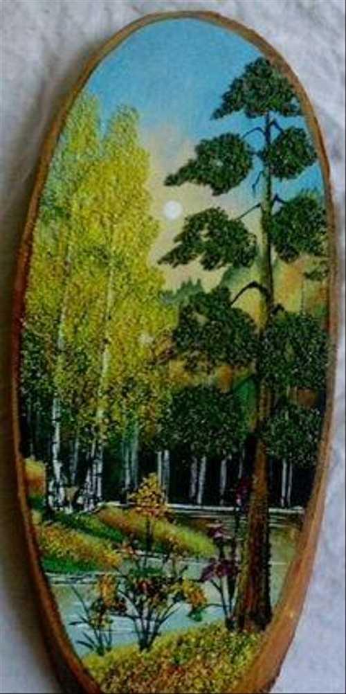 Картина на спиле дерева из натурального дробленого