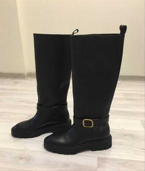 Сапоги-трубы кожаные новые zara