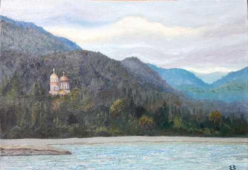 Картина маслом "Вид на Афонский монастырь"