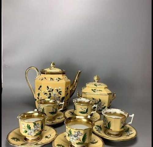 Сервиз чайный старинный Первоцветы 19 век живопись