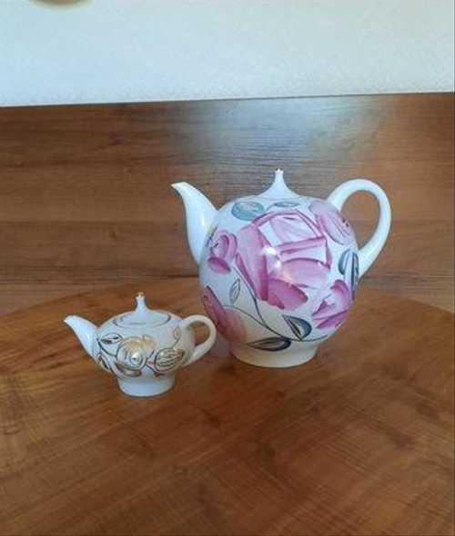 Большой доливной + маленький чайник "Розы" винтаж