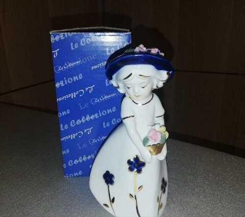 Сувенир керамика "Девочка в синей шляпе в платье "