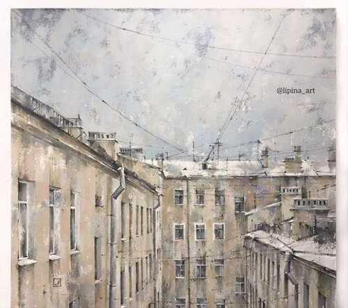 Картина маслом Петербург дворы снежный город