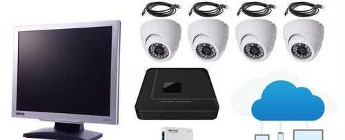 Комплект видеонаблюдения на 4 камеры с монитором
