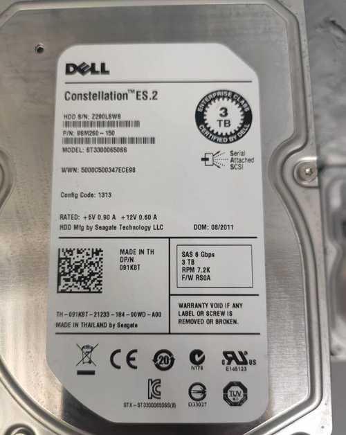 Жёсткий диск 3TB Dell ST33000650SS 3.5" SAS 7.2K