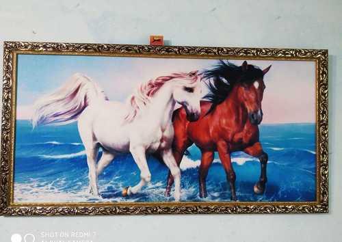Картина гобелен кони лошади лошадки новая