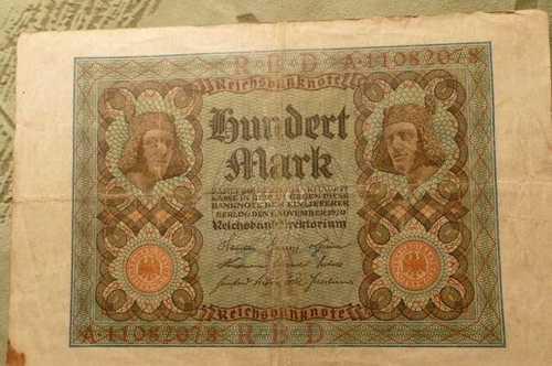 100 марок 1920 года. Германия. Оригинал