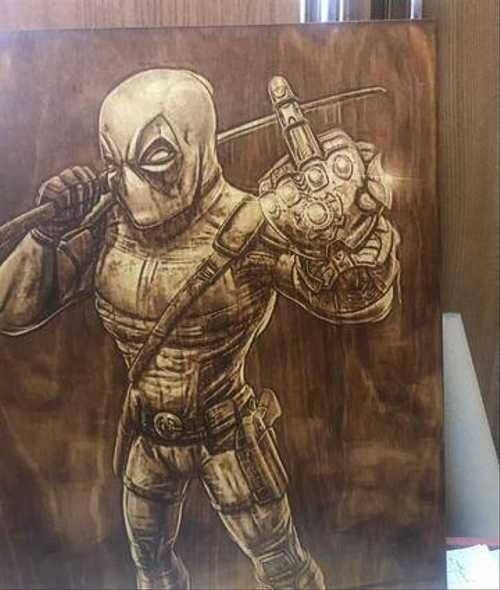Картина на дереве deadpool
