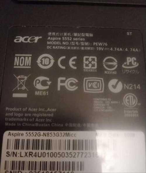 Ноутбук acer aspire 5552G-N853G32Micc
