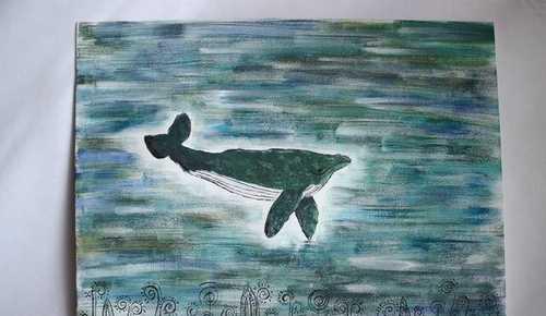 Картина на холсте "Кит в океане", Handmade
