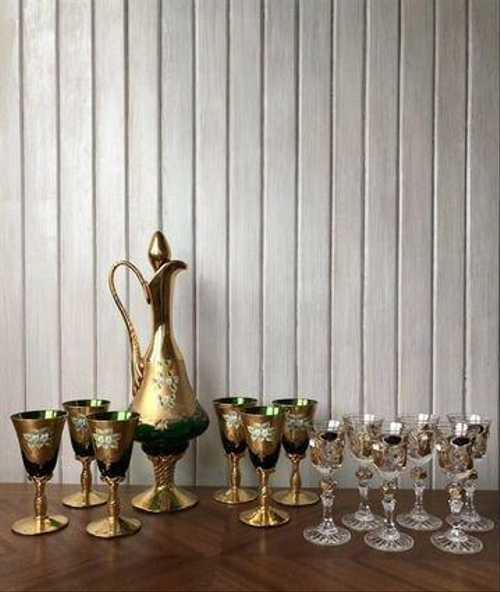 Набор для вина -богемское стекло, рюмки - хрусталь