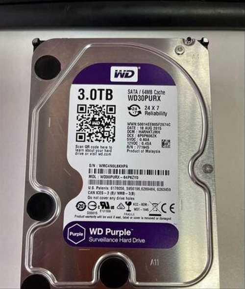 Диск бу WD Purple WD30purx 3 tb 21869 ч