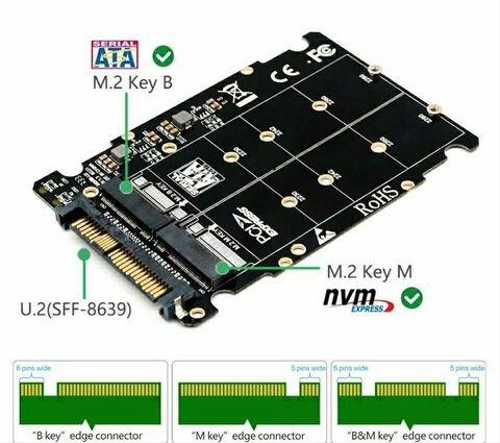 M.2 SSD в U.2 адаптер 2в1 M.2 NVMe и SATA-Bus ngff