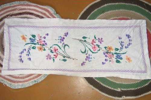 Вышивка салфетка полотенце СССР 85x33 цветы