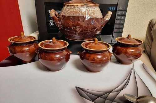 Глиняная посуда СССР, кастрюля на 3-4 литра