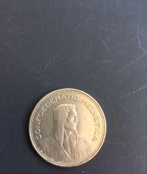 Монета 5 франков Швейцария