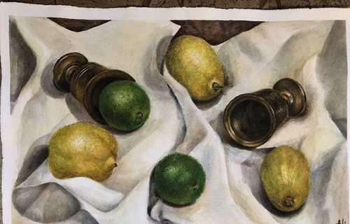 Рисунок акварелью для интерьера. Лимончелло №2