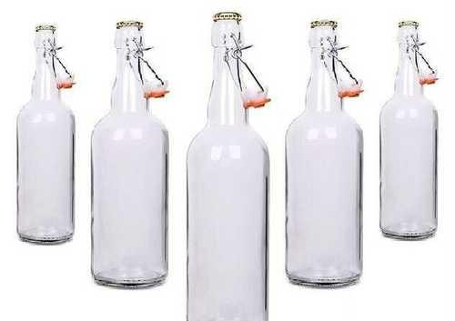 Комплект стеклянных светлых бутылок 1000 мл с буге