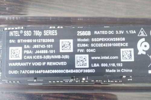 Ssd m2 Intel 760 series 256gb