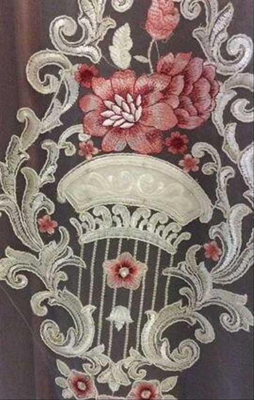 Тюль комбинированная бархатом,шелковая вышивка