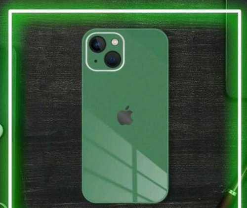 Чехол стеклянный оптом зелёный на iPhonе 13