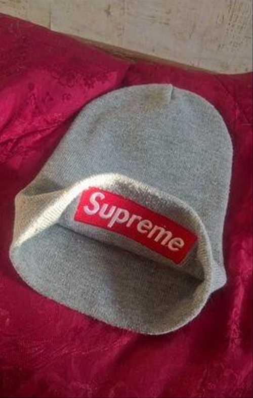 Шапка Supreme, серая, плотная