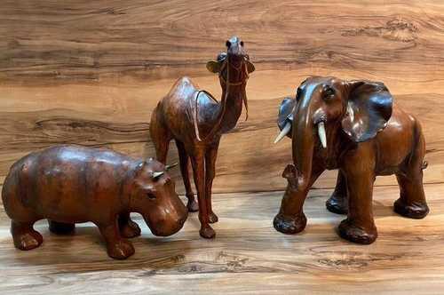 Статуэтка коллекция слон, бегемот, жираф кожа