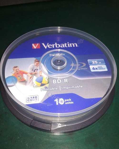 Диски BD-R (Blu-ray) verbatim, 25 GB, 6x. 10 шт