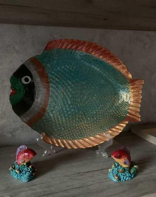 Комплект поднос в виде Рыбы + рыбки керамика