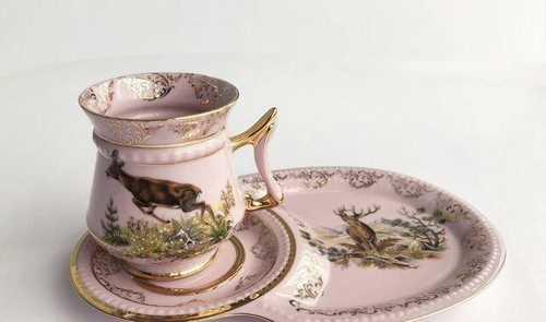 Чашка чай-кофе с блюдцем Чехия розовый фарфор