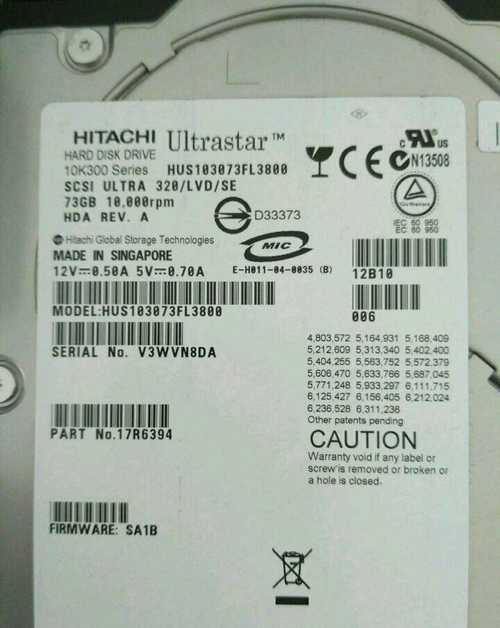 Hitachi Ultrastar HUS103073FL3800 73GB scsi