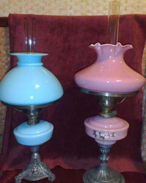Керосиновые лампы-старинные,цветное стекло