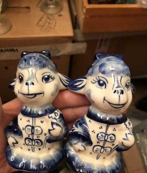 Статуэтки, 2 овечки, гжель