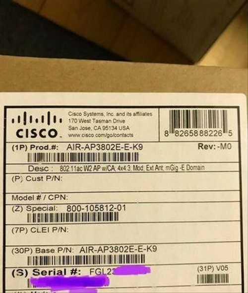 Точка доступа Cisco AIR-AP3802E-E-K9 HE Китай/3шт
