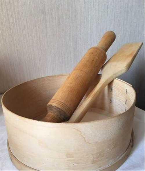 Сито на деревянном основании + весёлка + скалка