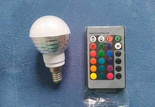 RGB LED лампа с пультом управления E14