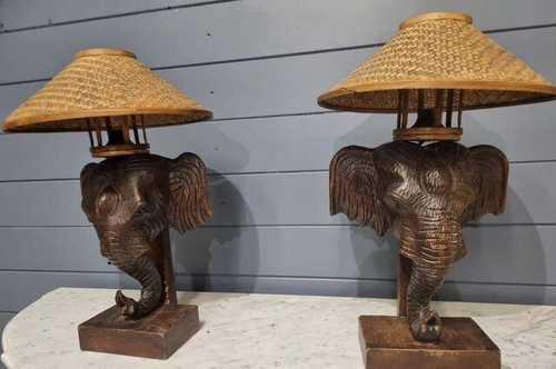 Лампа 2 штуки настольная в восточном стиле со слон