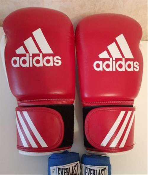 Боксерские перчатки Adidas с бинтами Everlast
