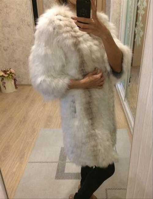 Шуба-пальто на кашемире арктическая лиса новая