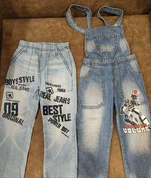 Джинсовый комбинезон и джинсы для мальчика 104
