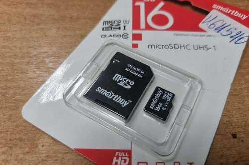 Карта памяти MicroSD Smartbuy 16Gb + adapter