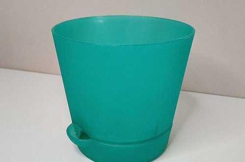 Горшок для цветов зелёный пластик 0,7 л. кашпо