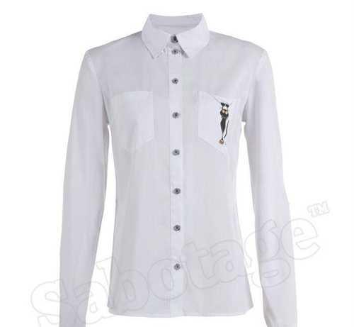 Блузка-сорочка, белый (с котиком на кармане)