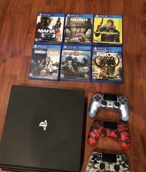 Sony PlayStation 4 pro+3 геймпада+6 игр диски