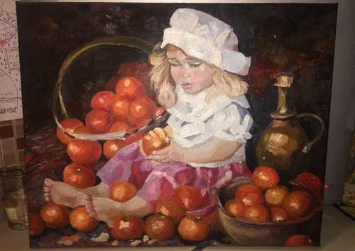 Картина маслом « Девочка с мандаринами»