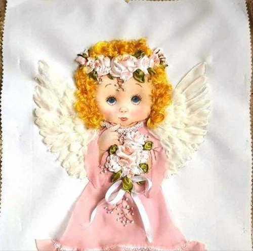 Картина вышивка лентами "Ангел"